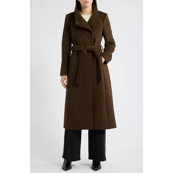 Sam Edelman Stand Collar Wrap Coat - Chocolate