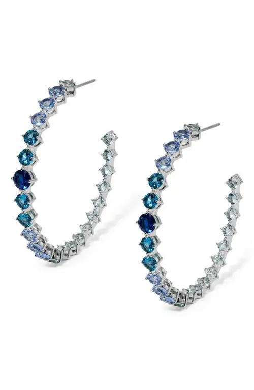Nadri Sunshower Crystal Hoop Earrings - Rhodium/blue