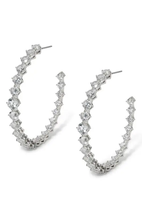 Nadri Sunshower Crystal Hoop Earrings - Rhodium/clear
