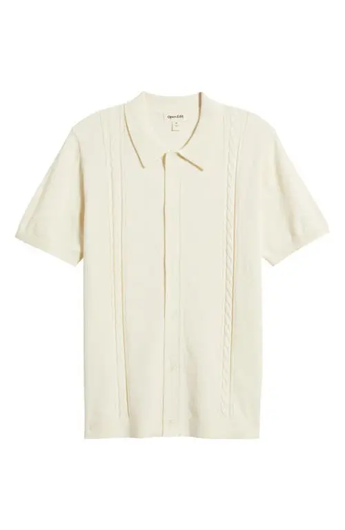 OPEN EDIT Cable Detail Short Sleeve Cardigan - Ivory Dove