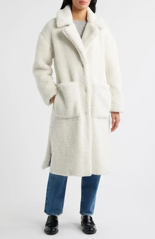 Bcbgmaxazria Notch Collar Faux Shearling Long Coat - Cream