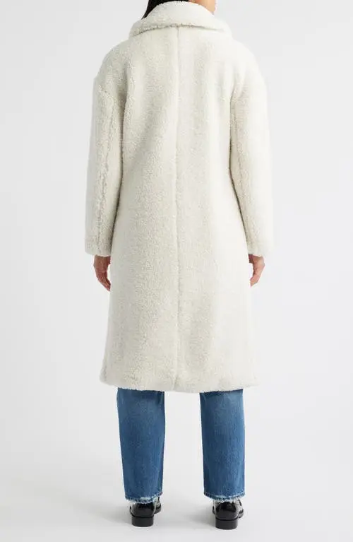 Bcbgmaxazria Notch Collar Faux Shearling Long Coat - Cream