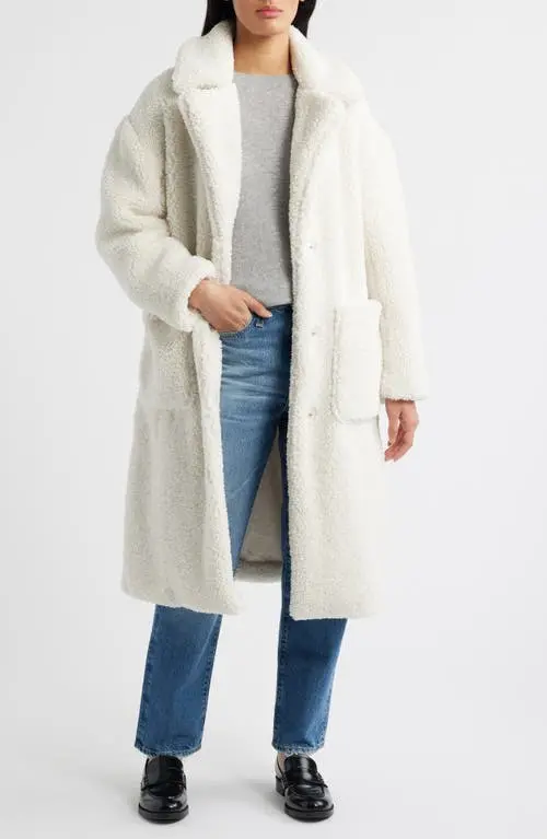 Bcbgmaxazria Notch Collar Faux Shearling Long Coat - Cream
