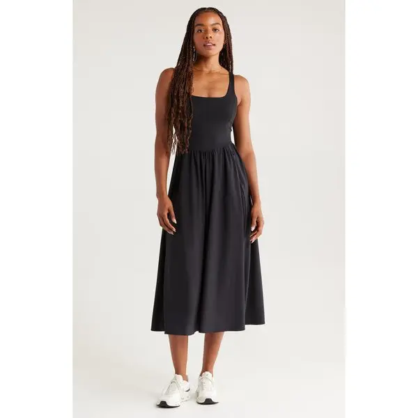 Zella Square Neck Midi Dress - Black