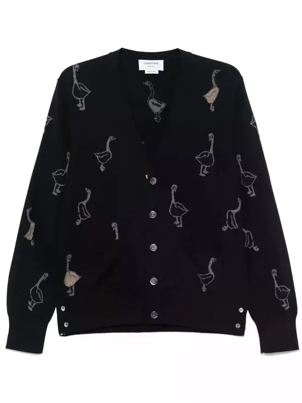 Thom Browne Intarsia-knit Virgin Wool Cardigan - Blue