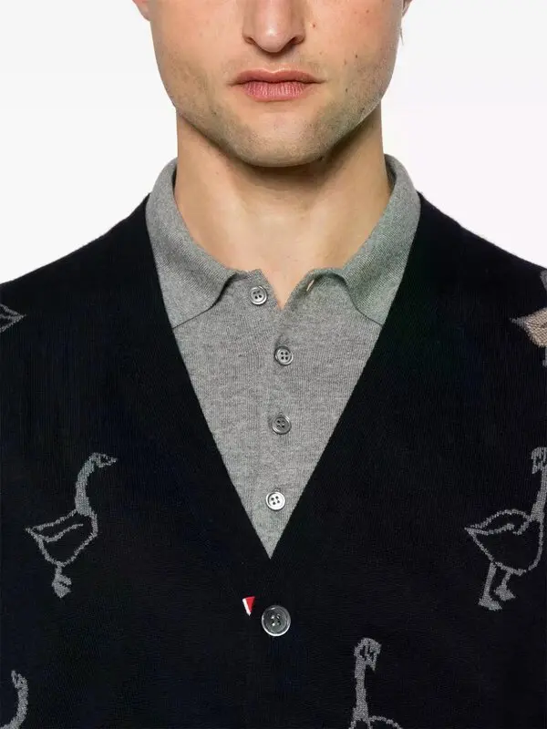 Thom Browne Intarsia-knit Virgin Wool Cardigan - Blue