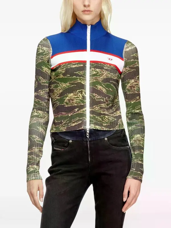 DIESEL® Ribbed Tiger Print Zip-up Sweater