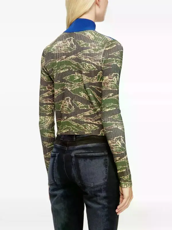 DIESEL® Ribbed Tiger Print Zip-up Sweater