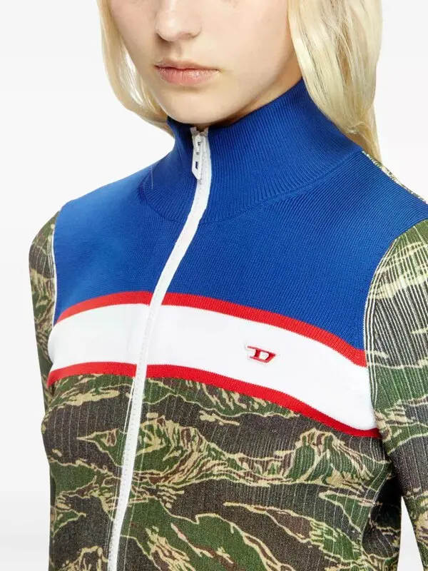 DIESEL® Ribbed Tiger Print Zip-up Sweater