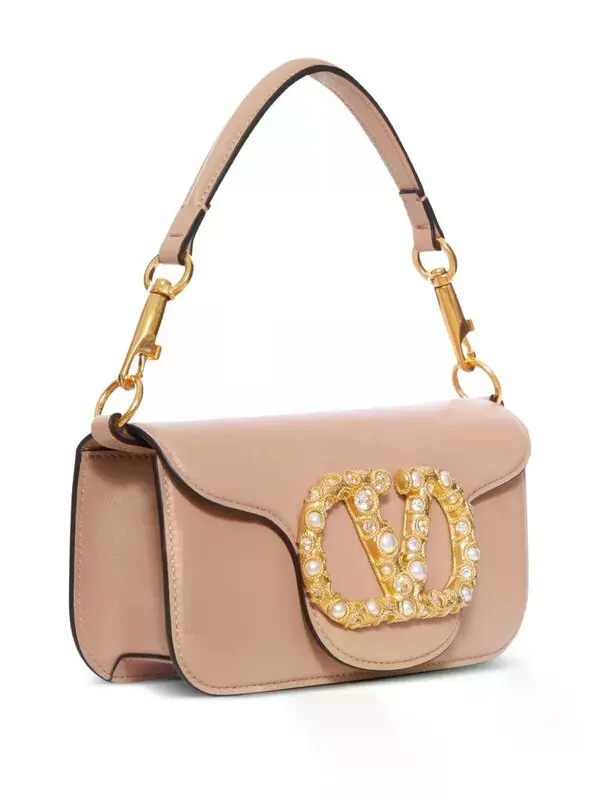 Valentino Garavani Locò Small Shoulder Bag In Calfskin With Jewel Logo - Neutrals