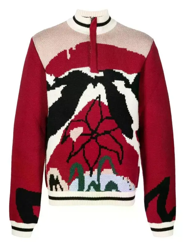 BETHANY WILLIAMS Abstract-floral Half-zip Sweater - Red