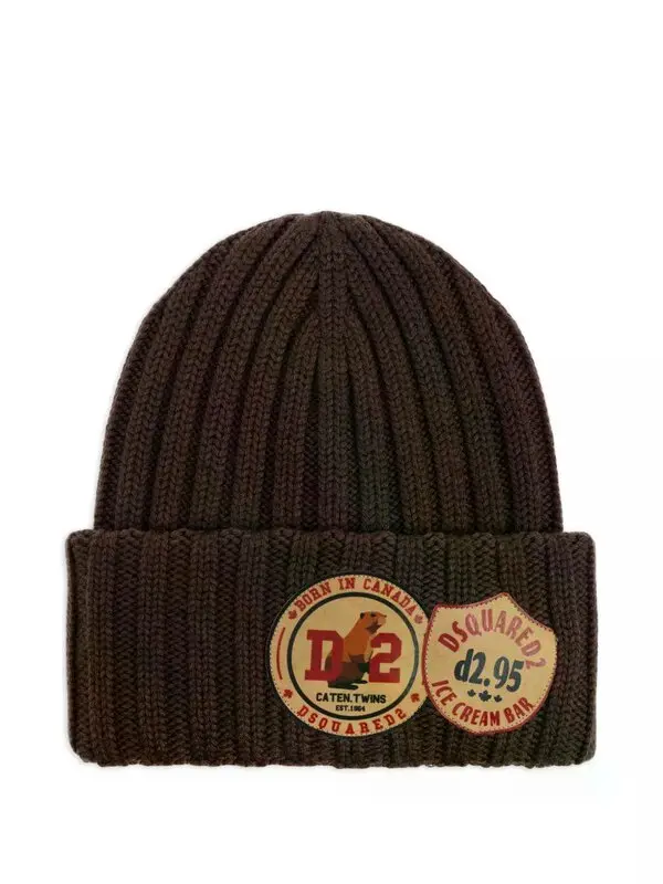 Dsquared2 Ribbed Knit Beanie With Logo Patch - Brown