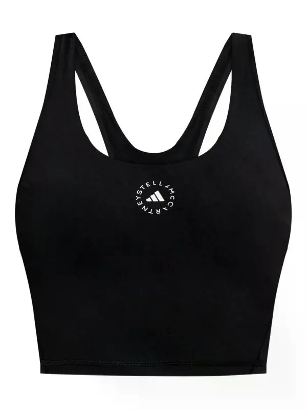 Adidas By Stella McCartney Racer-back Logo-print Top - Black
