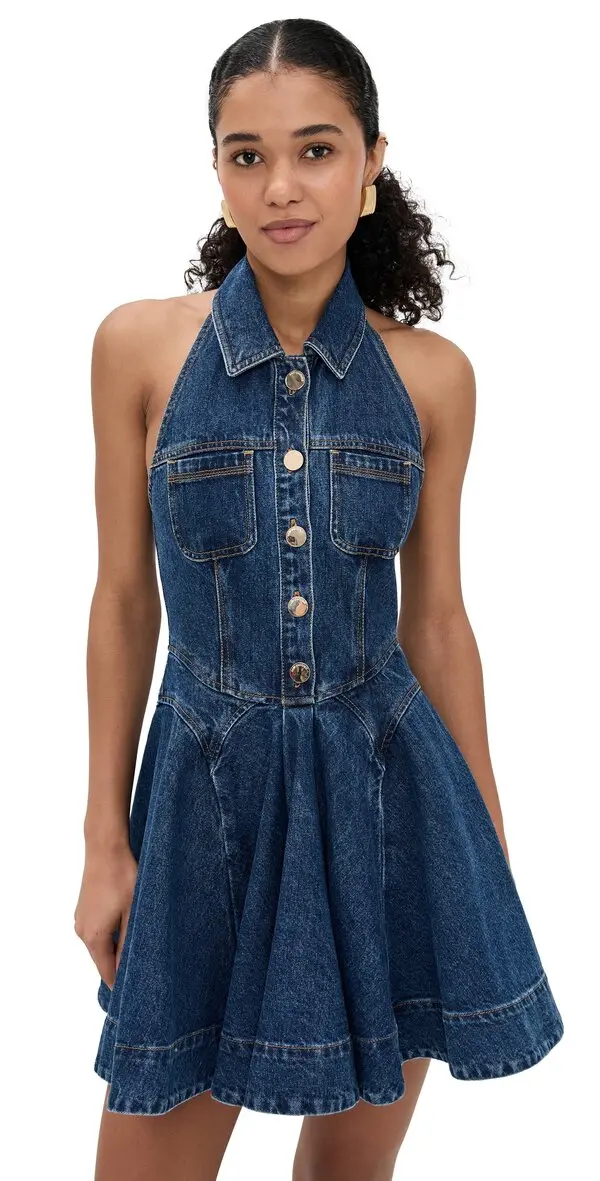 self portrait halter dress Self-Portrait Denim Mini In Blue - 30% Off 14th century