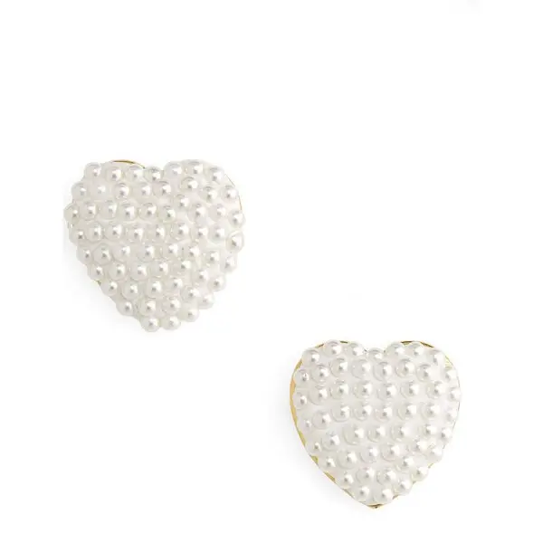 Lele Sadoughi Heart Button Stud Earrings - Ivory Pearl