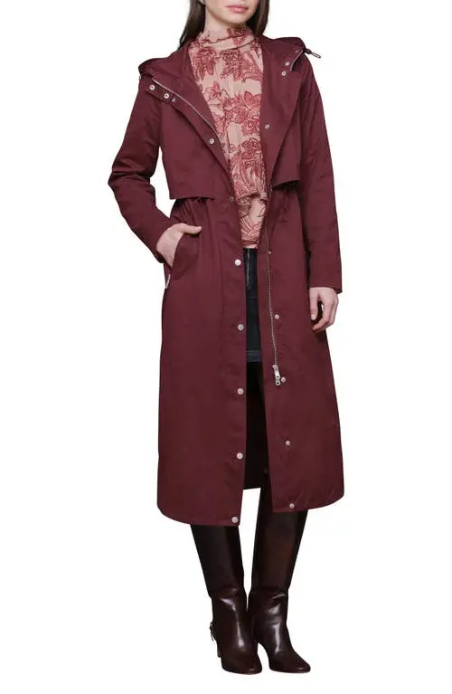 Avec Les Filles Hooded Maxi Rain Anorak - Burgundy