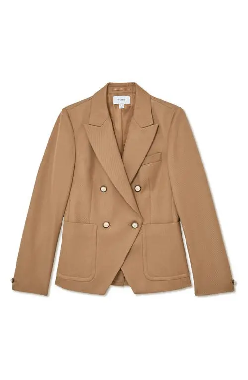 REISS Gigi Double Breasted Twill Blazer - Camel