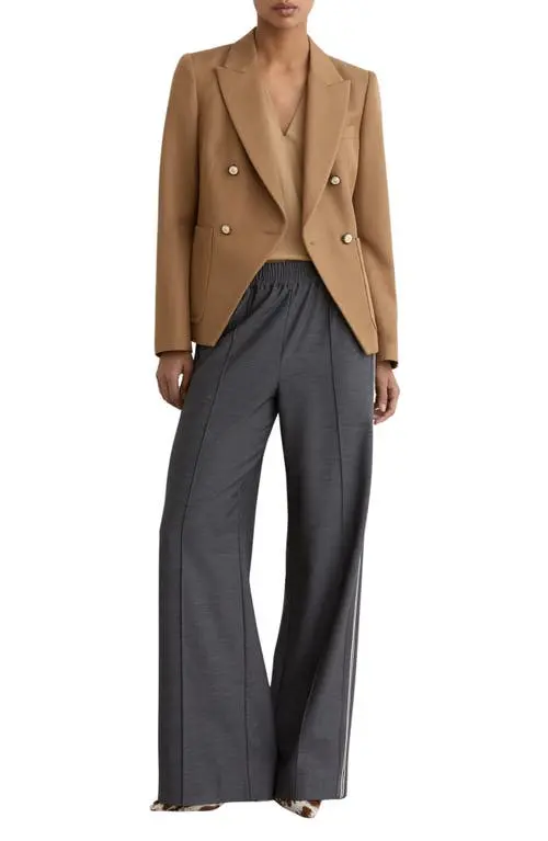 REISS Gigi Double Breasted Twill Blazer - Camel