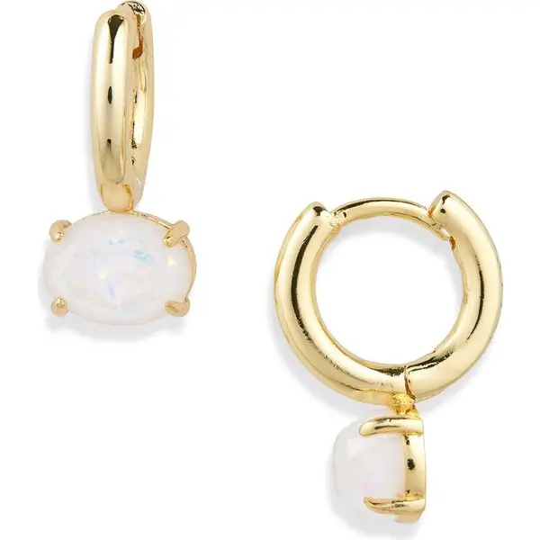 Nordstrom Oval Stone Huggie Hoop Earrings - Opal- Gold