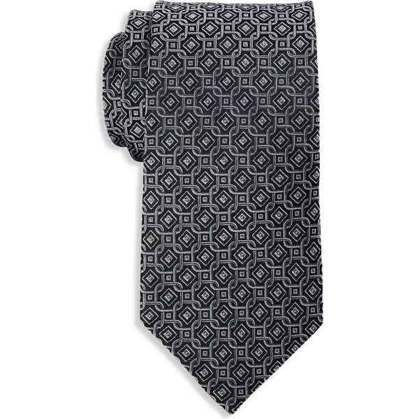 OAK HILL PREMIUM BY DXL Tonal Geometric Link Silk Tie - Black