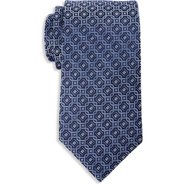 OAK HILL PREMIUM BY DXL Tonal Geometric Link Silk Tie - Blue