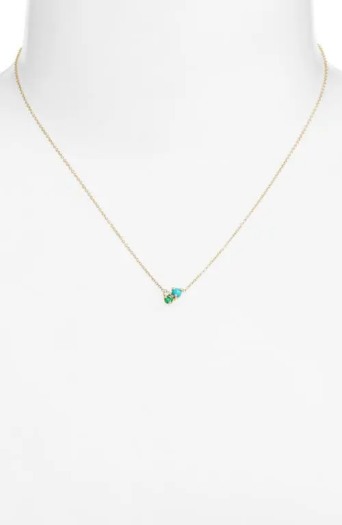 Zoe Chicco 14k Gold Mixed Stone & Diamond Clustered Pendant Necklace - Turquoise/emerald/diamond/gold