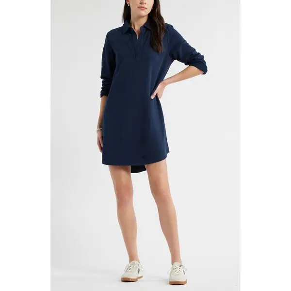 fitted lace wedding dress Tommy Hilfiger Long Sleeve French Terry Lurex Hoodie Dress Sky  Captain/Scarlet LG (US 12-14) at Amazon Women's Clothing store main image 1