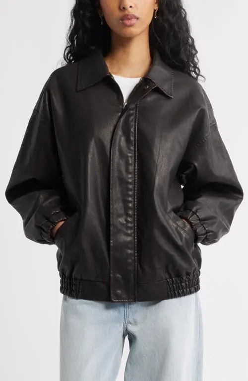 Bp. Oversized Faux Leather Jacket - Brown