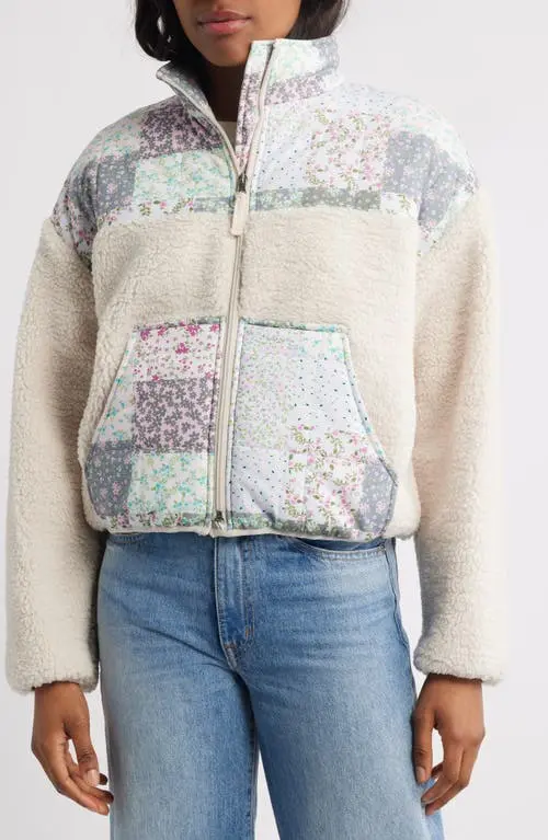 THREAD & SUPPLY Quilted Fleece Jacket - Light Blue Pink Combo