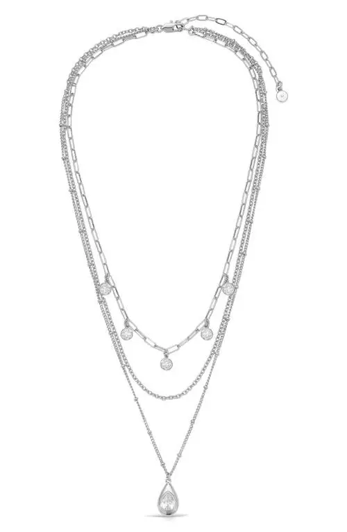 Ettika Seraphine Triple Strand Layered Necklace - Clear And Silver