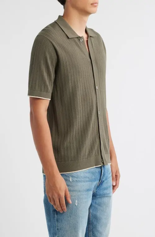 Nn07 Nalo 6561 Short Sleeve Knit Cotton Button-up Shirt - Capers