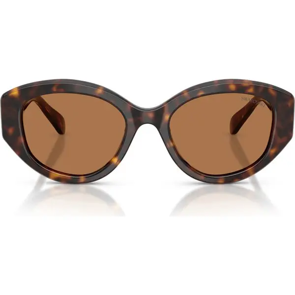 SWAROVSKI 53mm Polarized Round Sunglasses - Havana/bronze