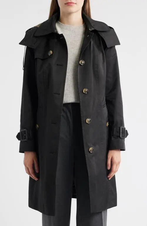 London Fog Heritage Trench Raincoat With Removable Hood Black