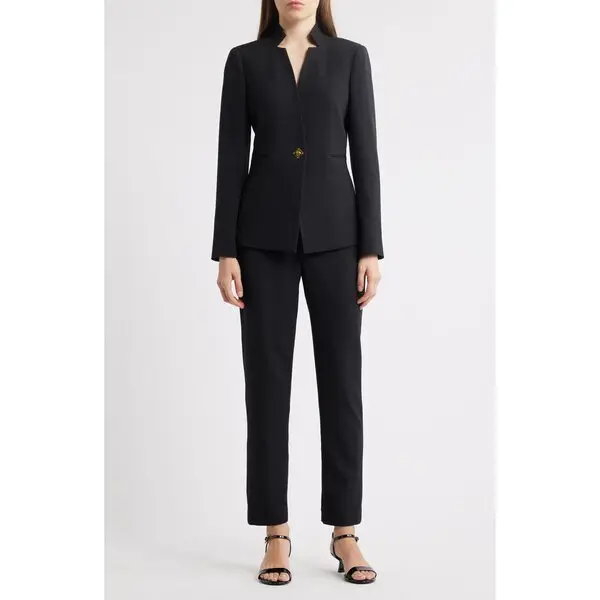 TAHARI ASL Notch Neck Long Sleeve Jumpsuit - Black