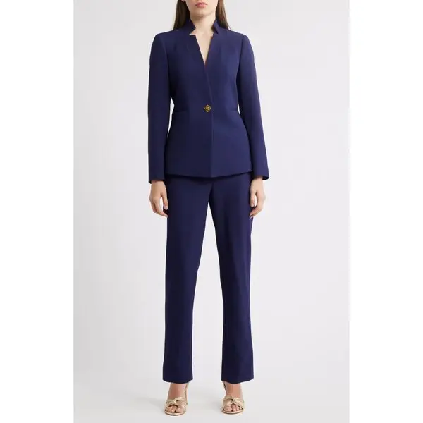 TAHARI ASL Notch Neck Long Sleeve Jumpsuit - Midnight Navy