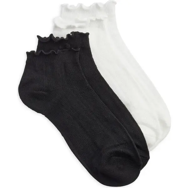 STEMS 2-pack Micro Pointelle Ruffle Ankle Socks - Black /white