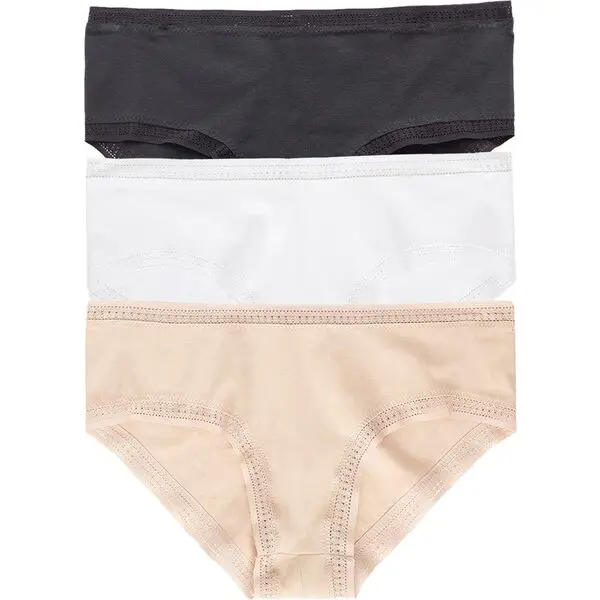 ON GOSSAMER Cabana 3-pack Boyshorts - Black/white/champagne