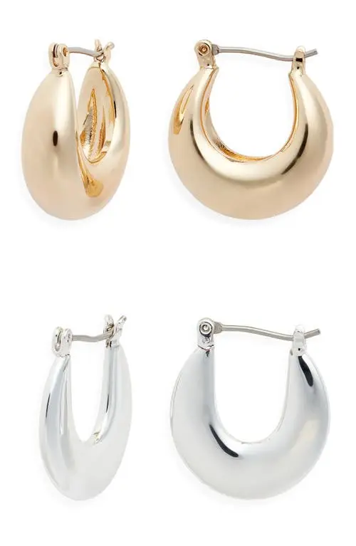 Ettika Mixed Metal Hoop Earrings Set Of 2 - Gold And Silver
