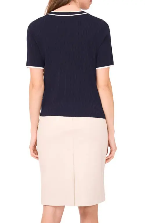 Halogen Tipped Short Sleeve Crewneck Sweater - Navy Depths