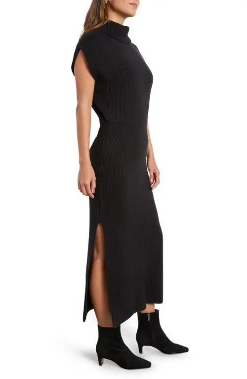 Splendid Madeline Rib Turtleneck Maxi Sweater Dress - Black