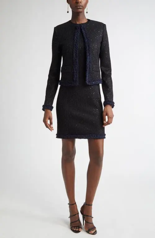St. John Sequin Tweed Knit Sleeveless Dress