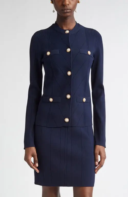 St. John Pointelle Knit Jacket - Navy