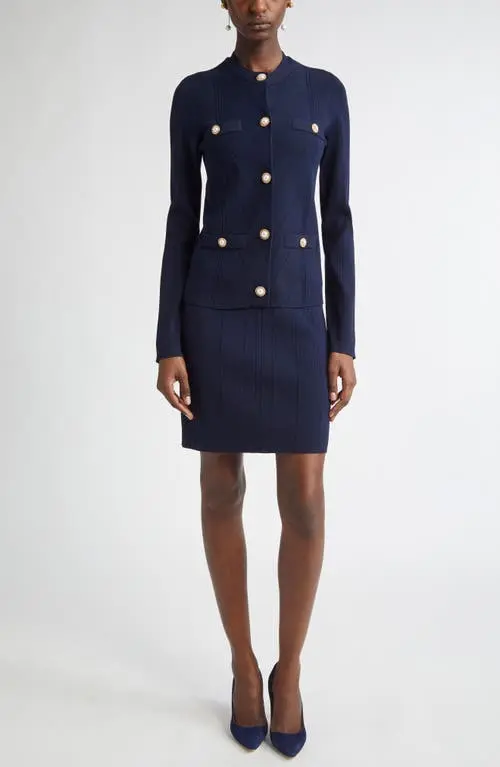 St. John Pointelle Knit Jacket - Navy