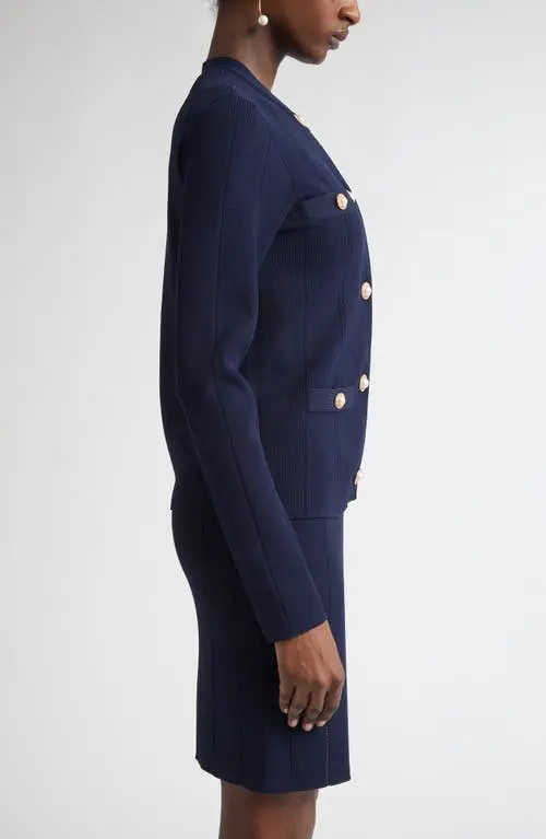 St. John Pointelle Knit Jacket - Navy