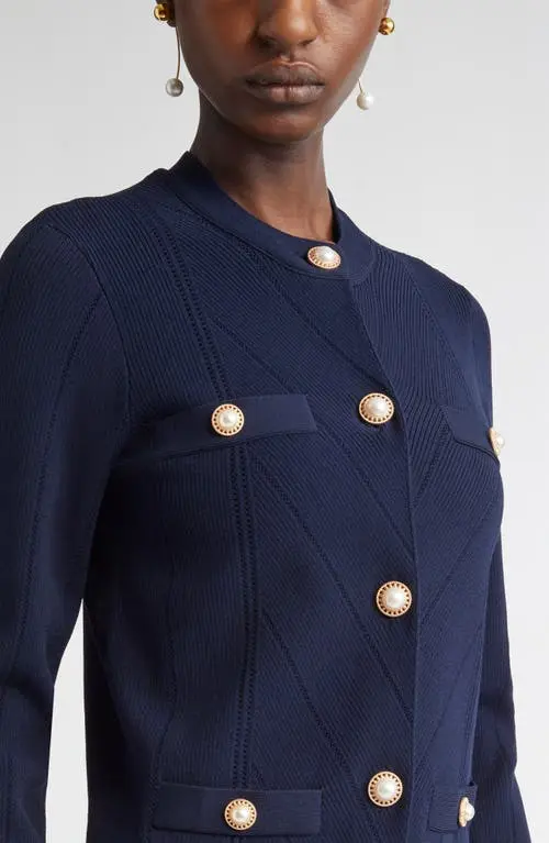 St. John Pointelle Knit Jacket - Navy