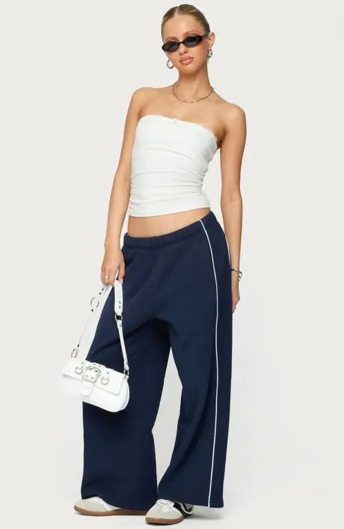 EDIKTED Contrast Piping Wide-leg Sweatpants - Navy