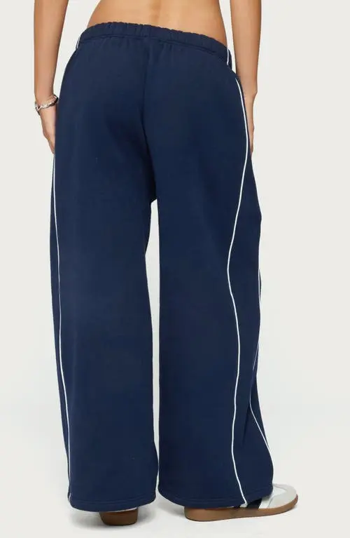EDIKTED Contrast Piping Wide-leg Sweatpants - Navy