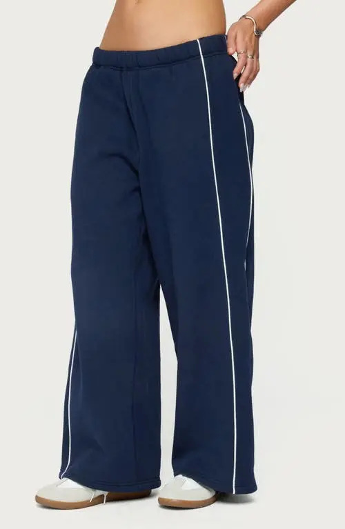 EDIKTED Contrast Piping Wide-leg Sweatpants - Navy