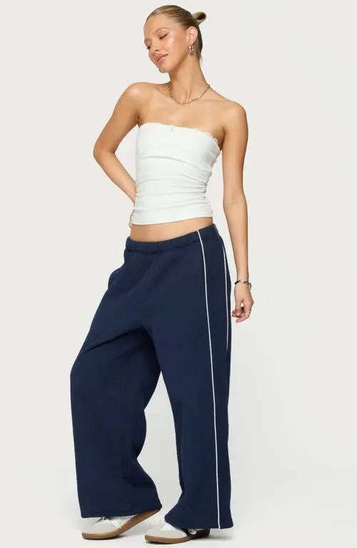 EDIKTED Contrast Piping Wide-leg Sweatpants - Navy