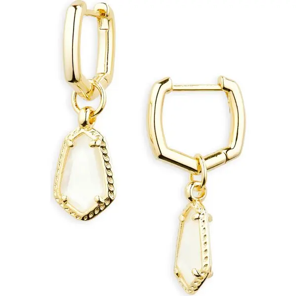 Kendra Scott Geometric Drop Huggie Hoop Earrings - Gold/ivory Mother Of Pearl